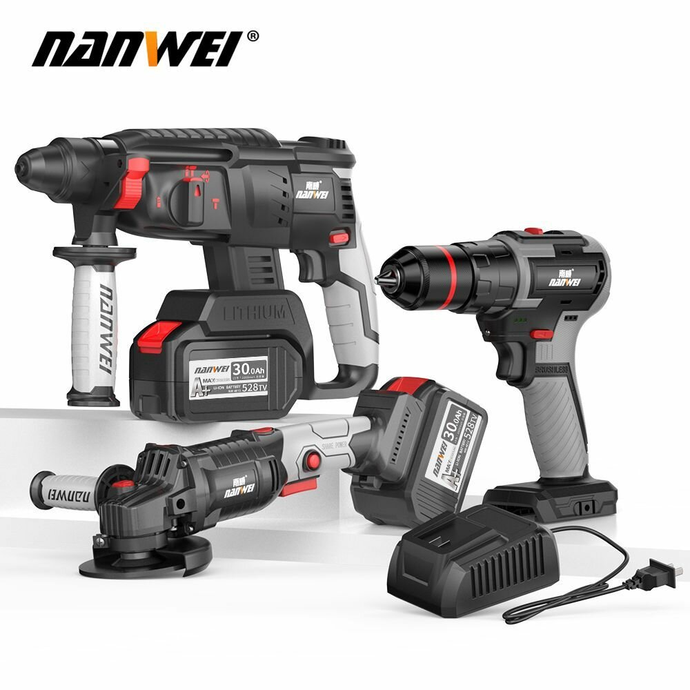 Набор инструментов NANWEI 3 шт 21 В аккумуляторные бесщеточные С двумя аккумуляторами емкостью 6,0 Ач