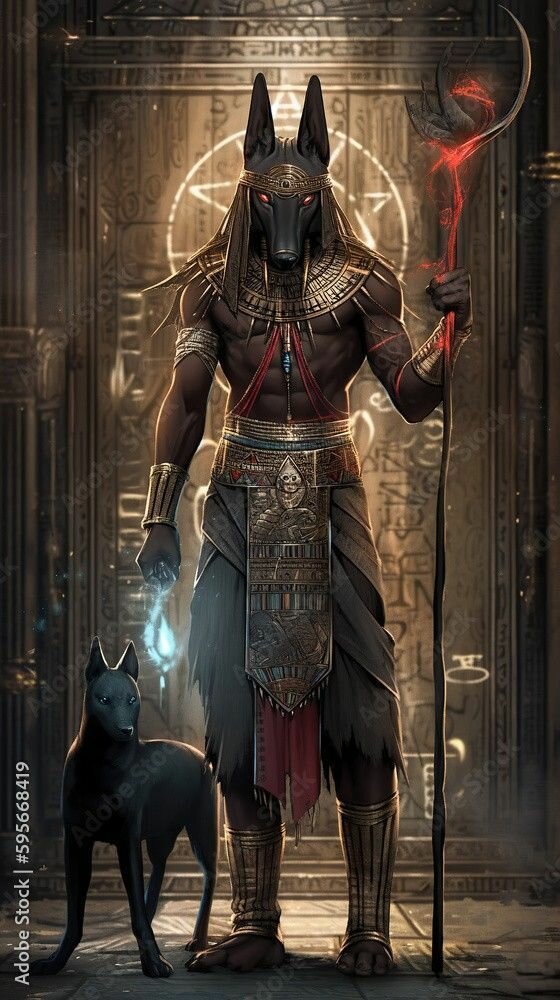 Алмазная картина "Анубис Египетский Бог Смерти" 5D DIY Круглый Алмаз 40х50см