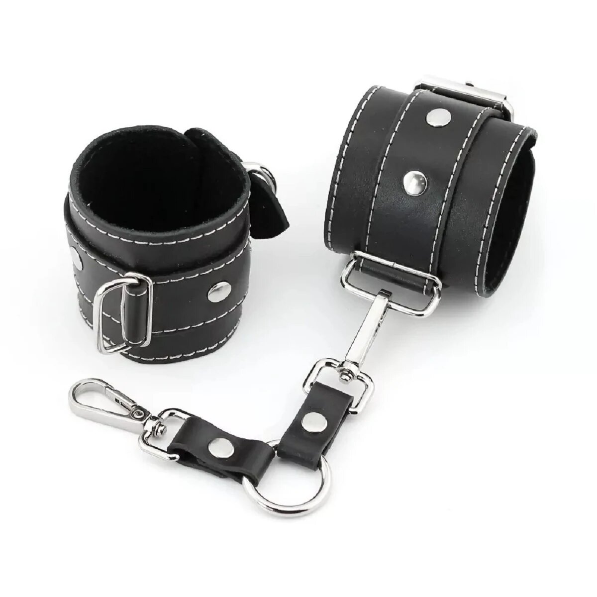 Наручники ПодКожей, кожаные, с карабинами, регулируемый размер, черные
