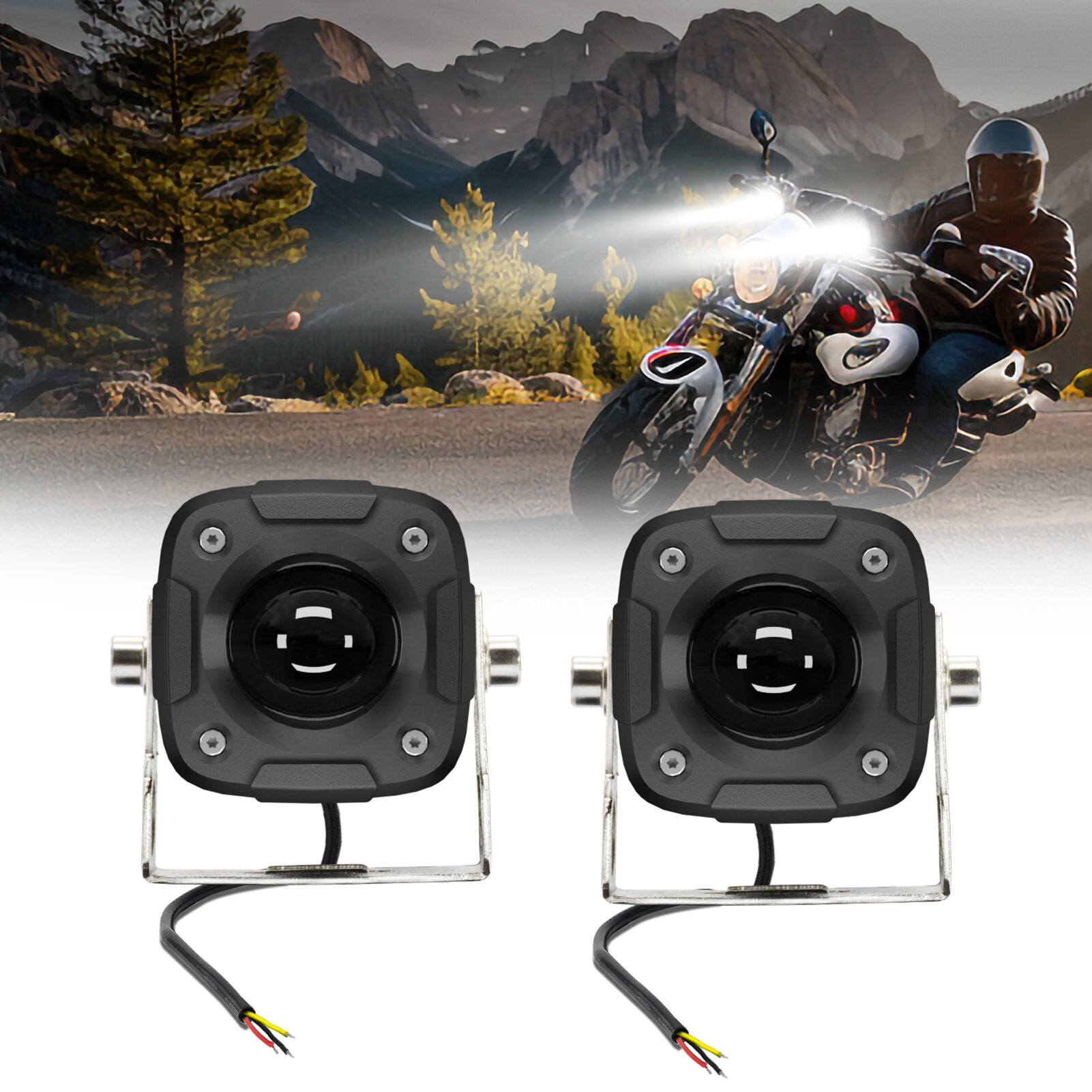 Светодиодные фары для мотоциклов, 60 Вт, 6000K/3000K/4500K, сверхъяркие, с монтажными кронштейнами, 6000 лм, водонепроницаемые, противотуманные фары для автомобилей, тракторов, грузовиков, квадроциклов, внедорожников, лодок, комплект из 2 штук.