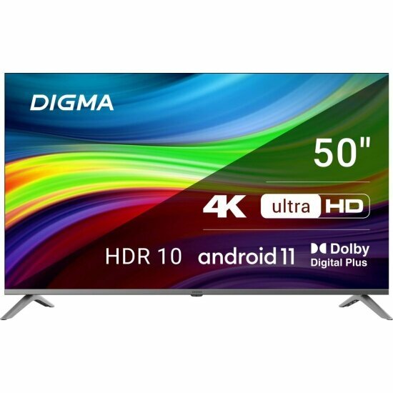 Телевизор Digma DM-LED50UBB41, Android TV, 4K Ultra HD, темно-серебристый