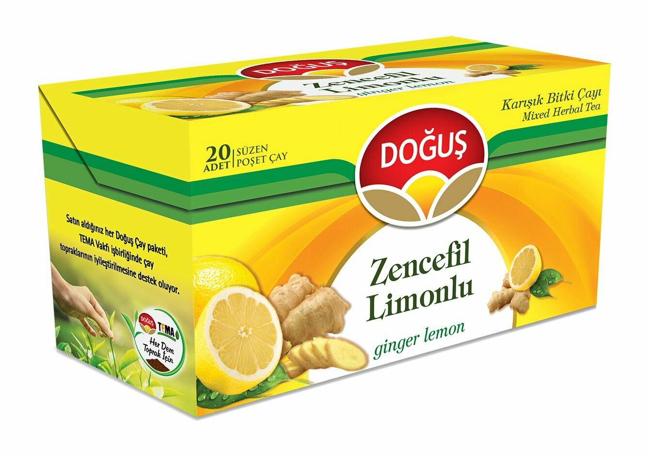 Турецкий фруктово-травяной чай в пакетиках с имбирем и лимоном, "Dogus", Zencefil Limon Bitki Cayi, 40гр (20пак*2гр)