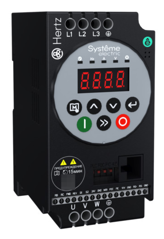 Частотный преобразователь Systeme Electric / Систем Электрик STV050 Hertz, LED панель оператора, в пластиковом корпусе черный, 3.8А, 0.75кВт, 220В, IP20 / электрика