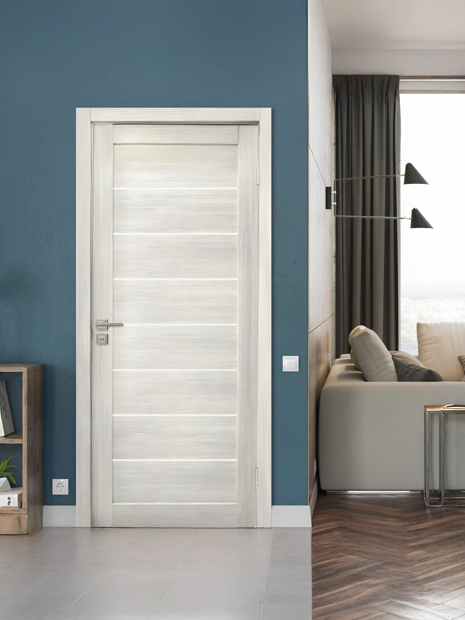 Дверное полотно Гектор двери В-6, 600х2000, Экошпон, цвет Лиственница белая (Дерево и МДФ, со стеклом)