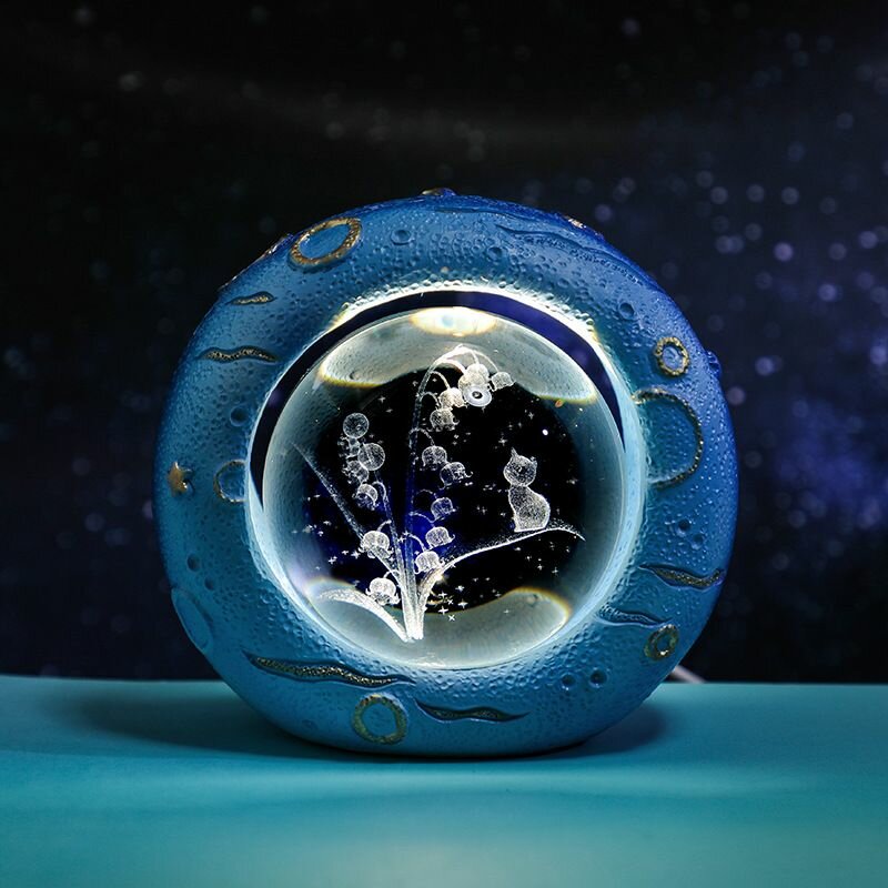 Светящийся 3D-резной хрустальный шар, астронавт, луна, ночник, креативное украшение рабочего стола