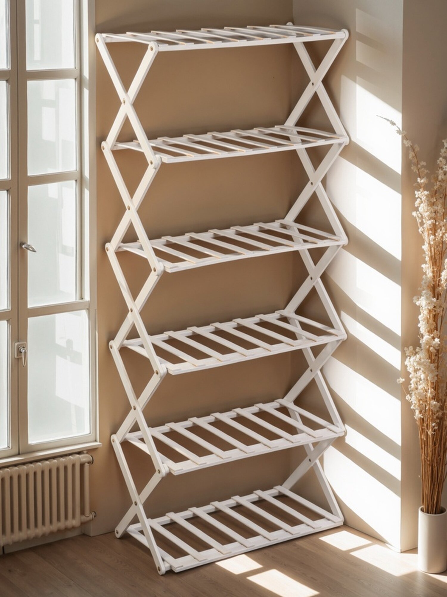 Подставка для цветов Greengo, 6 полок, 50 × 25 × 110 см, напольная, бамбук, белая