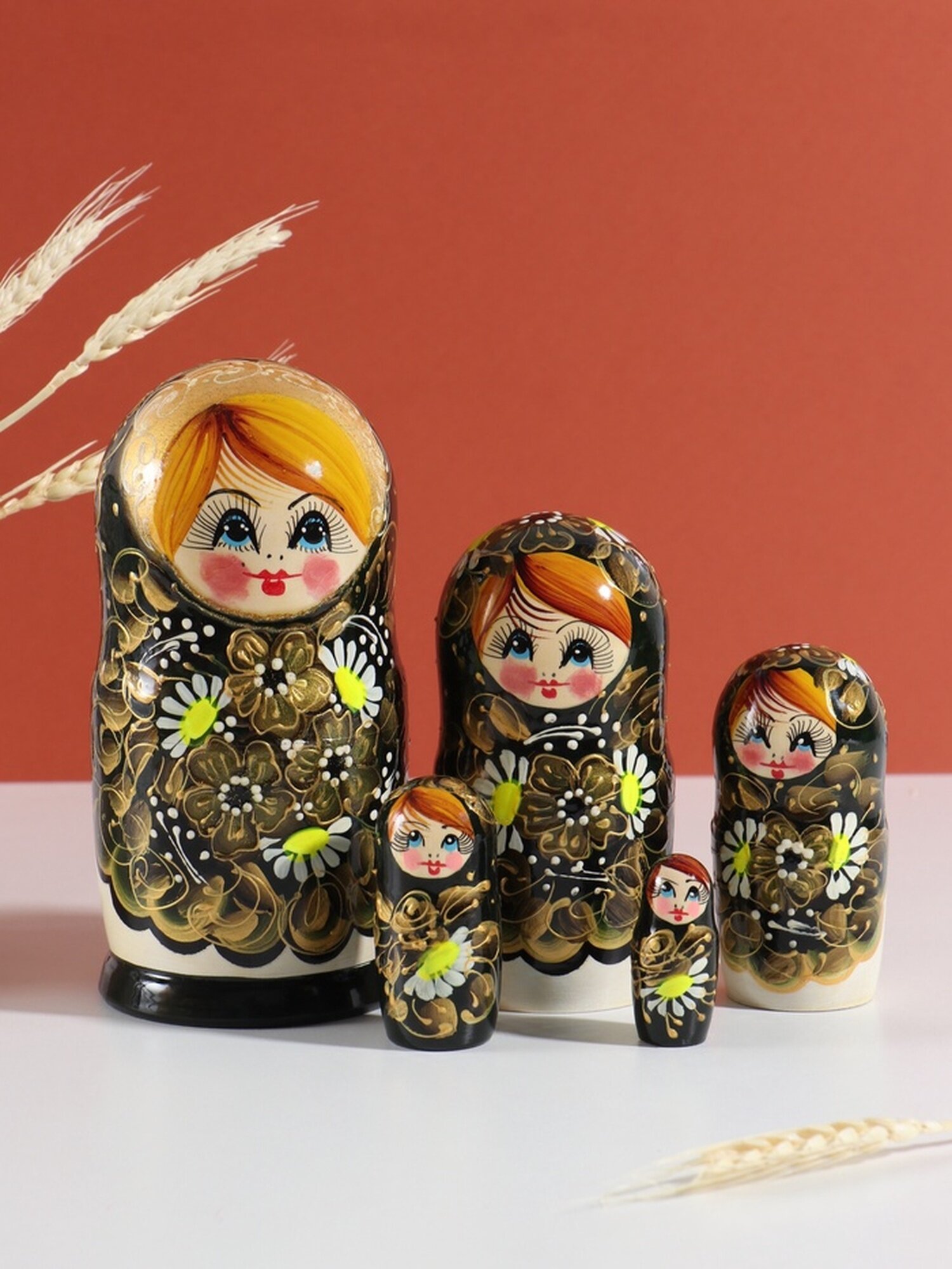 Матрёшка Сима-ленд "Марфа", 5 кукол, разборная, дерево, 19см, чёрный платок