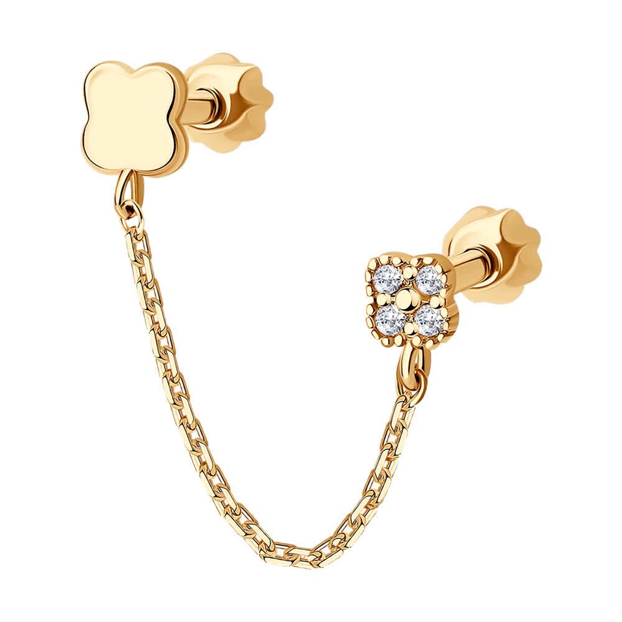 Моносерьга, красное золото, 585 проба, фианит