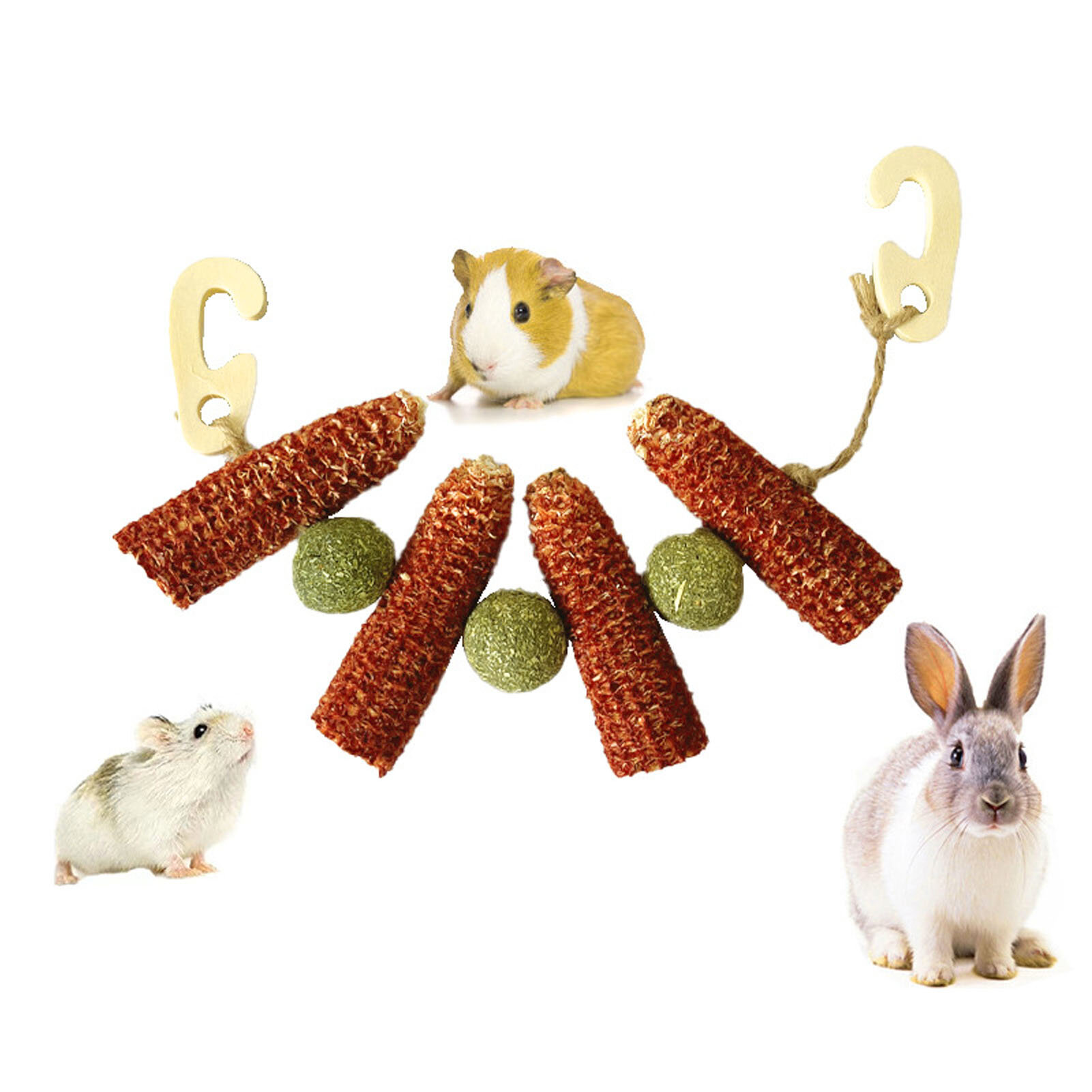 Кролик, подвесные жевательные игрушки с 2 крючками, шлифовка зубов, кролик, жевательные игрушки с травяным шариком для кроликов, хомяков, морских свинок