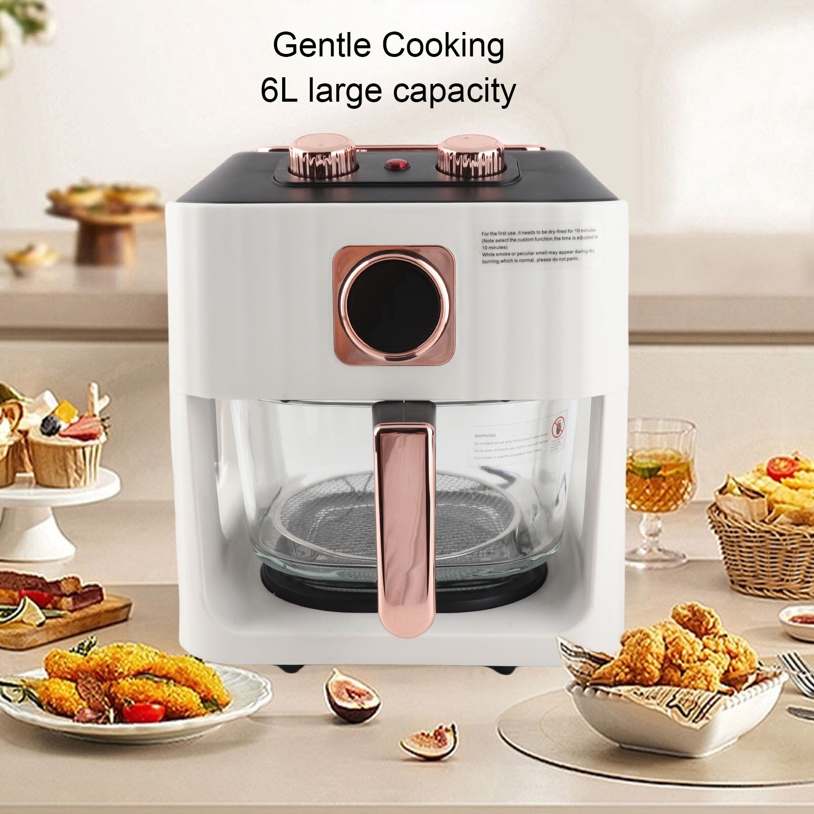 1000 Вт электрическая воздушная плита с визуальным окном для готовки, большая емкость, компактная горячая фритюрница, фритюрница для домашней кухни, белая вилка европейского стандарта 220 В