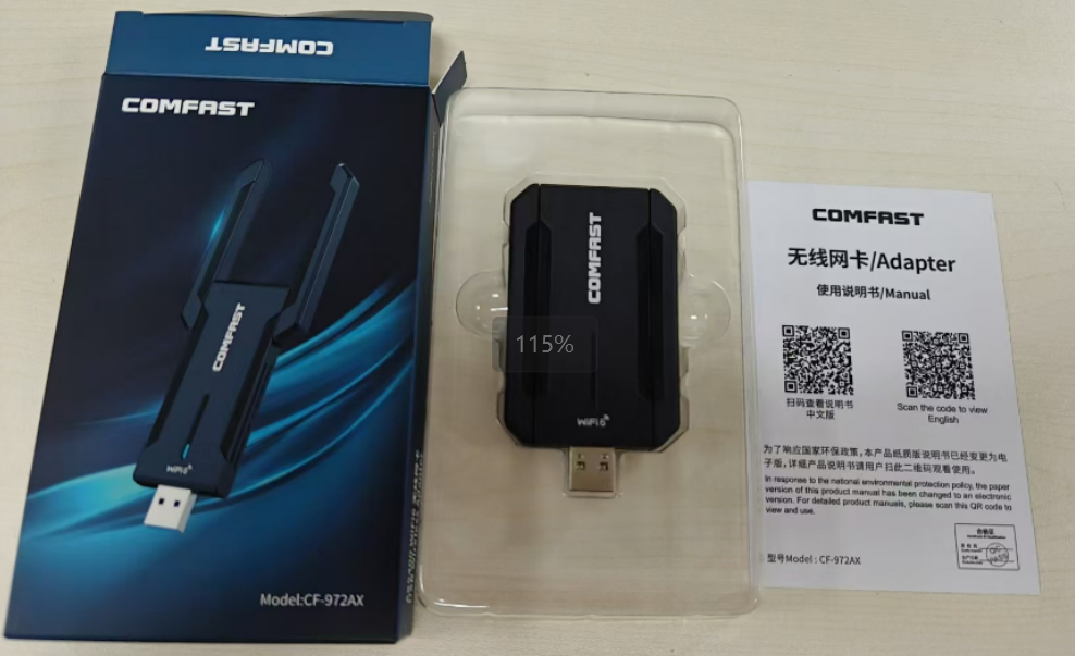 COMFAST CF-972AX WiFi6 USB 3.0 WiFi-ключ Беспроводной сетевой адаптер Высокоскоростной адаптер Wi-Fi 5374 Мбит/с с низкой задержкой и двойной антенной для ПК с поворотом на 180°