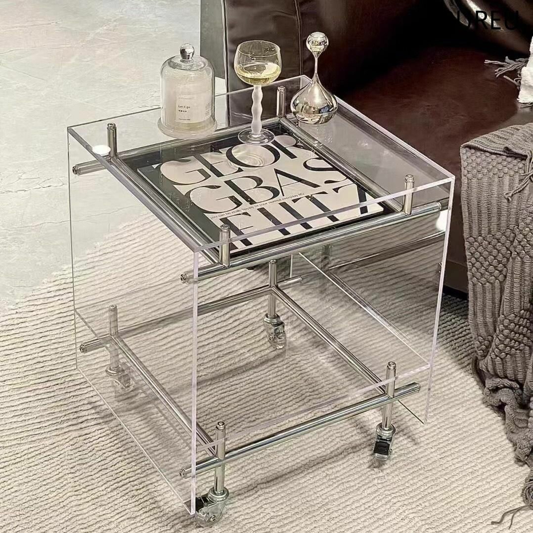 Столик приставной PUREU, акриловый, прозрачный, 45 см x 46 см x 56 см, колесики