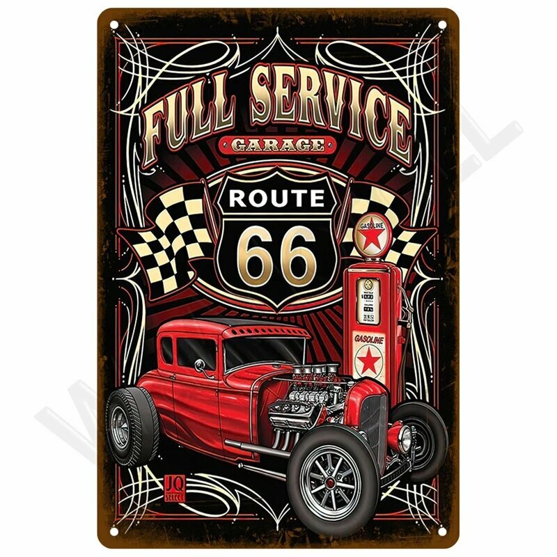 Винтажная вывеска Route 66, Full Service Garage, красный