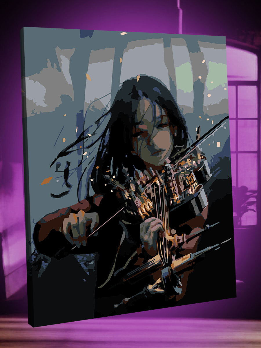 Картина по номерам Девушка Аниме скрипка Арт Ван Линг WLOP / Girl anime Art холст на подрамнике