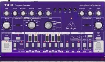 BEHRINGER TD-3-GP Аналоговый басовый синтезатор с 16-ступенчатым секвенсором и фильтрами VCO, VCF и VCA, прозрачный фиолетовый