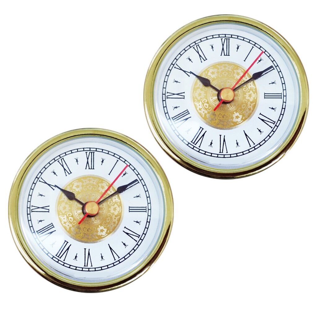 1 комплект из 2 встроенных кварцевых часов диаметром 65 мм (поставляются без батарейки)-золотой римский алюминиевый циферблат