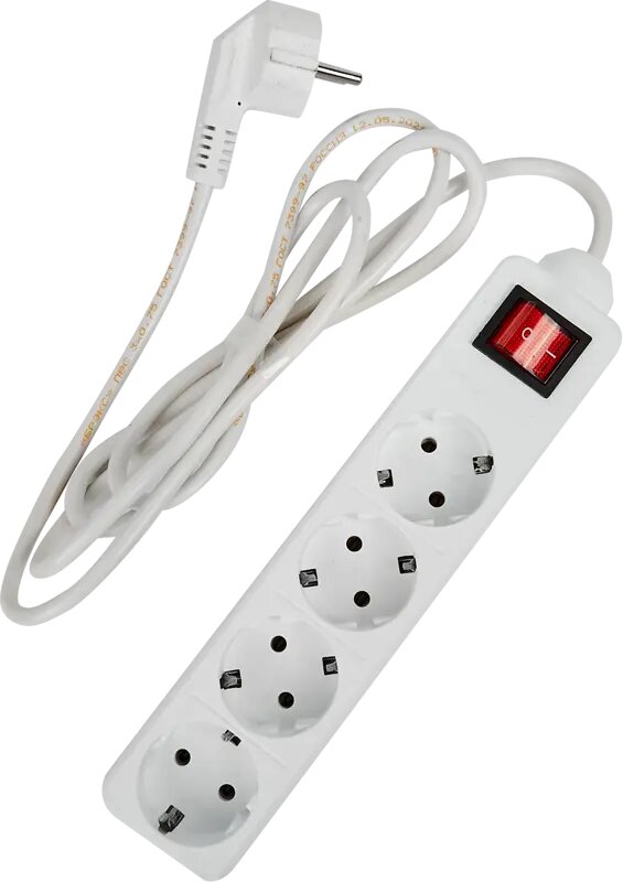 Удлинитель бытовой Защита Про 4 розетки с заземлением 3x0.75 мм 1.8 м 2200 Вт цвет белый
