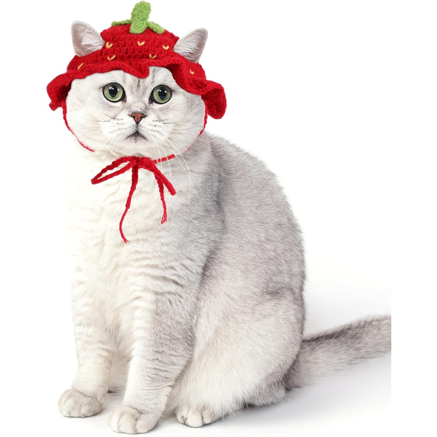 Шляпа из клубничного кота, хлопок и мягкие милые вязаные шляпы для кошек на день рождения рождественская щенка для маленьких домашних животных (красный, м)