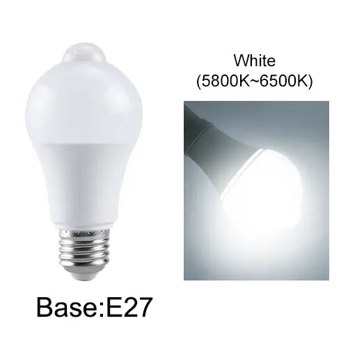 Светодиодная лампа E27 с датчиком движения для дома E27 Cold White, 12W