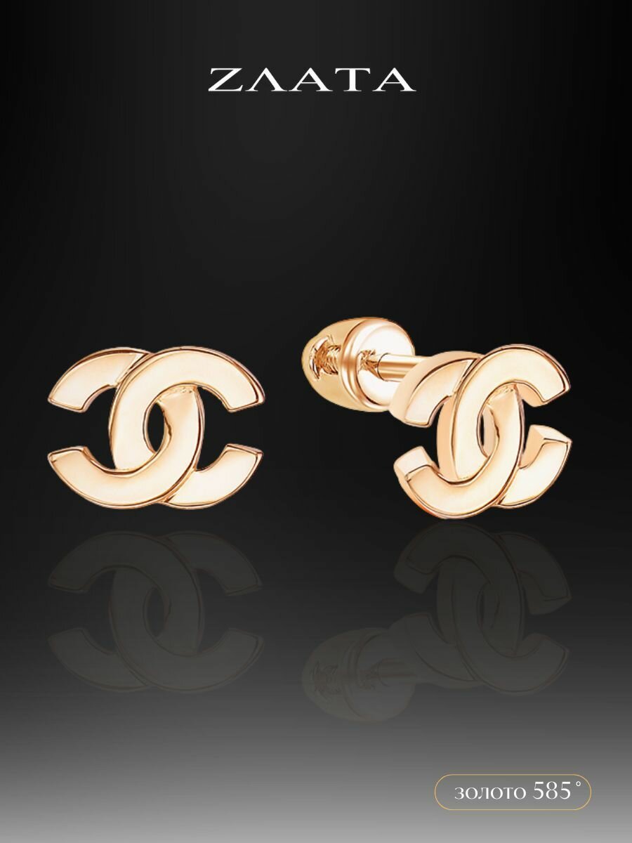 Серьги пусеты, красное золото, 585 проба