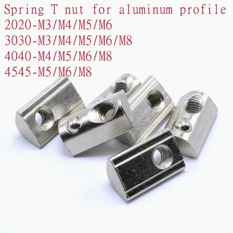 Пружинные гайки T M3 M4 M5 M6 M8 для алюминиевых профилей 20-M6 50PCS