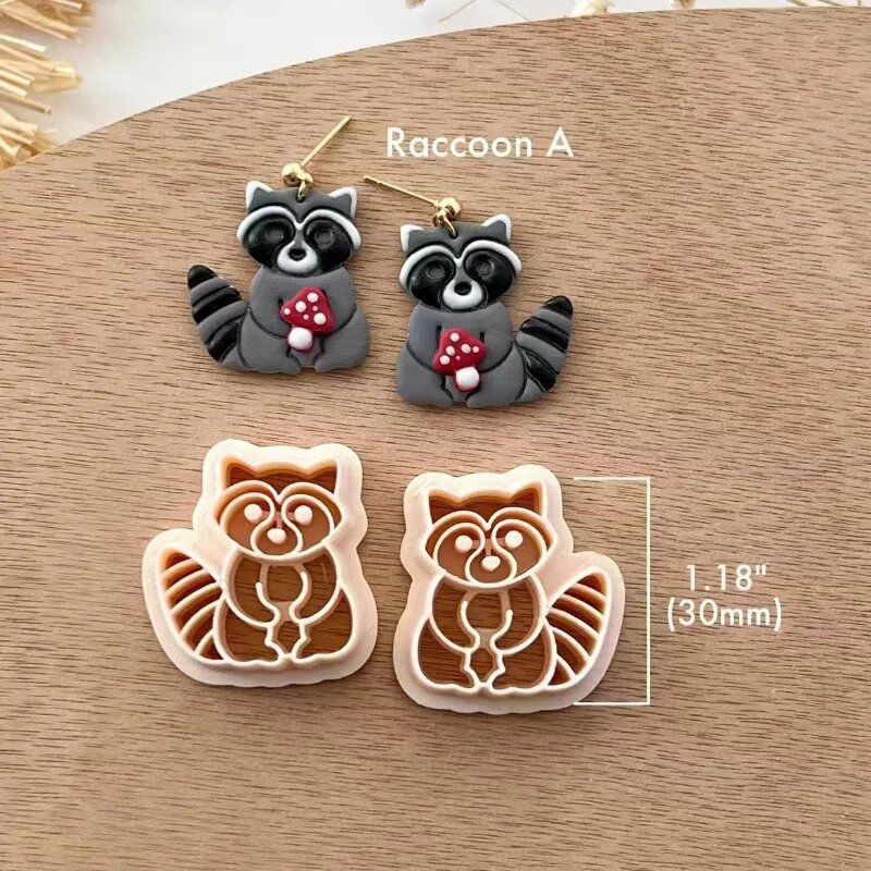 1 пара резаков для полимерной глины с изображением енота и мыши, мультяшная керамическая глина с животными для DIY, серьги, ювелирные изделия, кулон, ручная режущая штамп