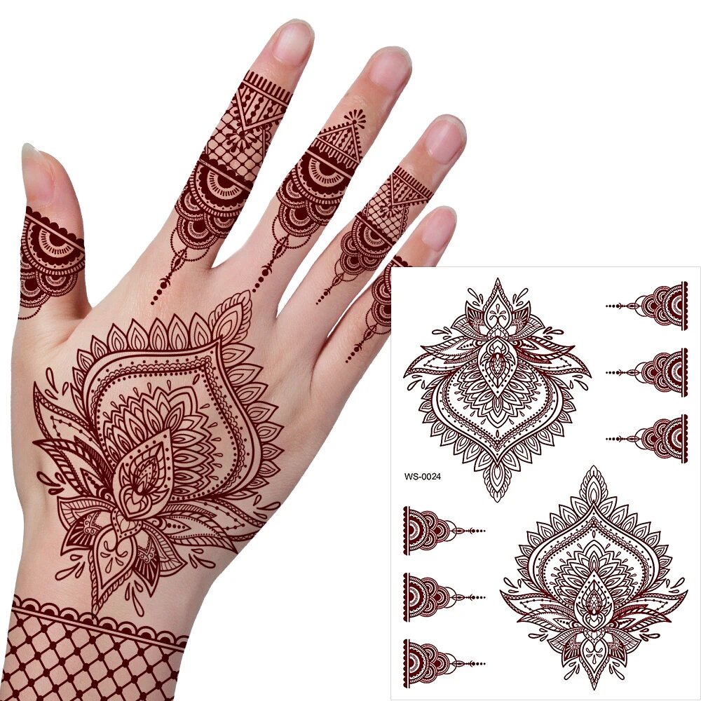 1 шт, водостойкая тату-наклейка из хны для женщин, Цветок, мгновенная имитация татуировки для рук, временные татуировки для свадьбы, вечеринки, фестиваля *