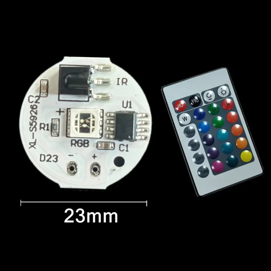 RGB LED-панель 23mm с пультом, 6 светодиодов, 5В