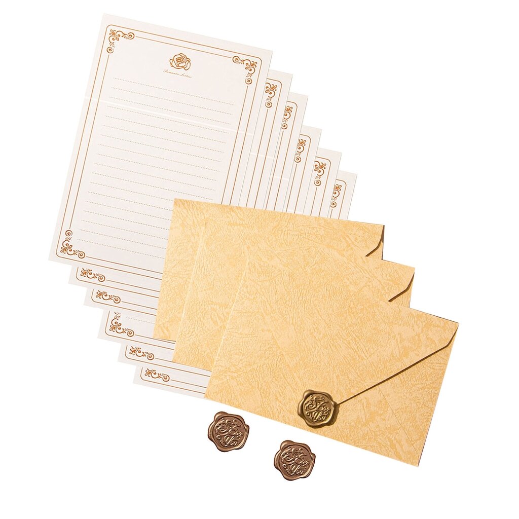 6шт Бумаги Для Писем, 3 Одинаковых Конверта, 3 Наклейки с Печатью и Штампом для Свадьбы
