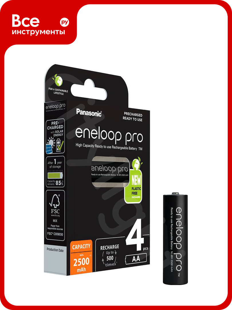 Аккумуляторы Panasonic eneloop pro AA, перезаряжаемый Ni‑MH аккумулятор, пальчиковый тип, профессиональная серия