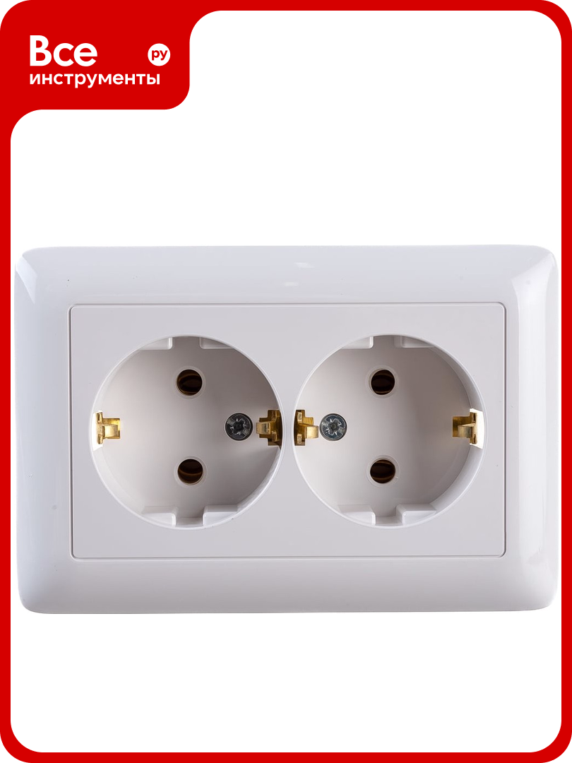 Двойная, Systeme, розетка Systeme Electric ХИТ, С/У, с заземлением, без шторок, белый RS16-236-B