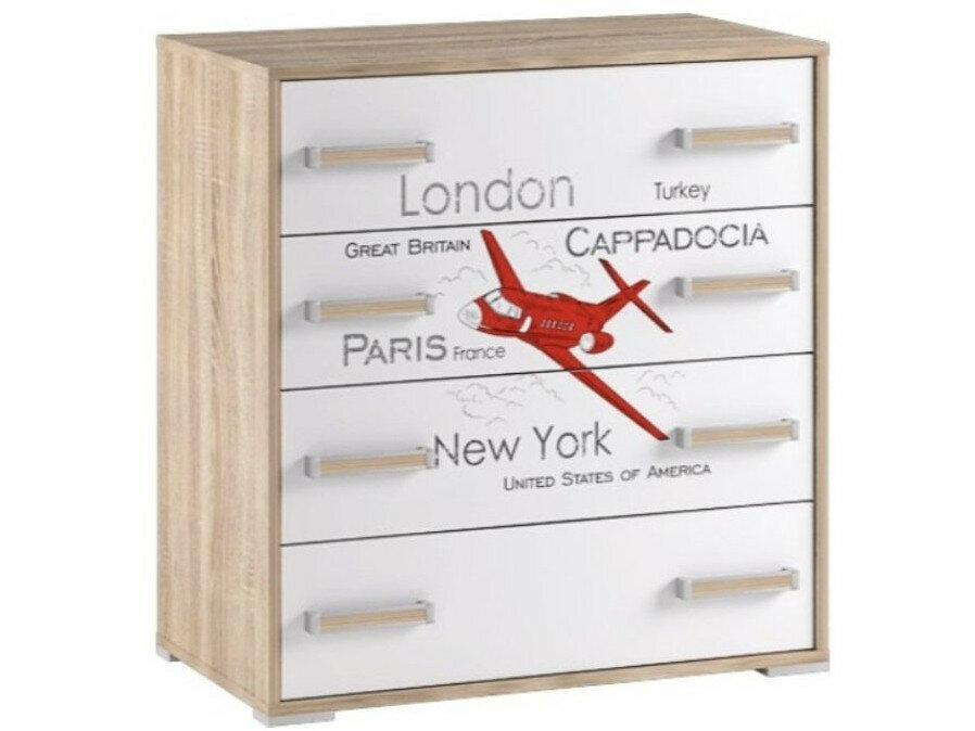 Комод с фотопечатью для детской комнаты, с ящиками, Сонома/Белый (фотопечать)