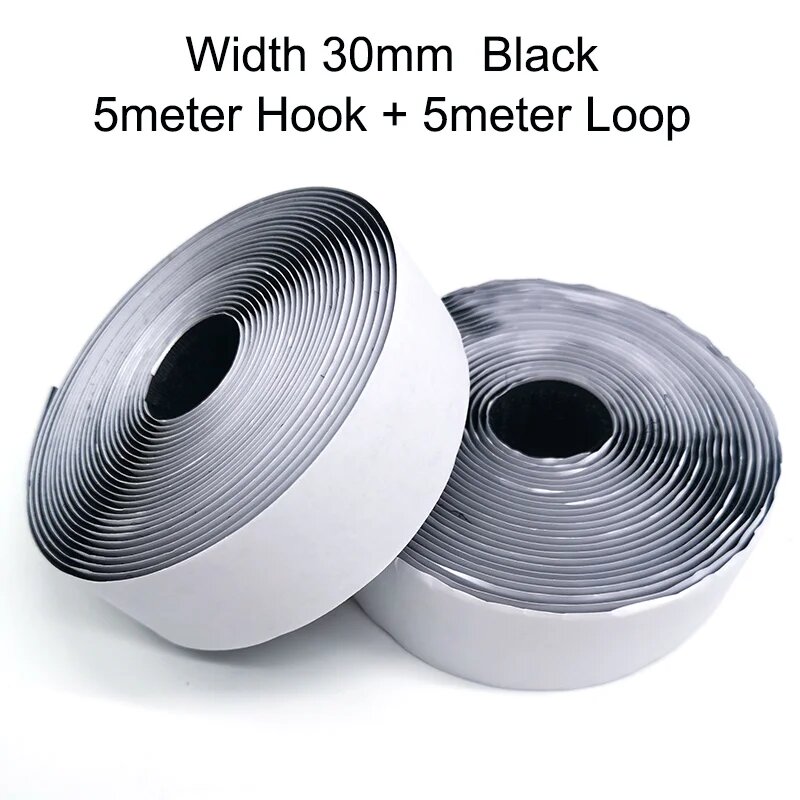 Липучка самоклеящаяся нейлоновая 5 м/пар 16-50 мм Black 30mm