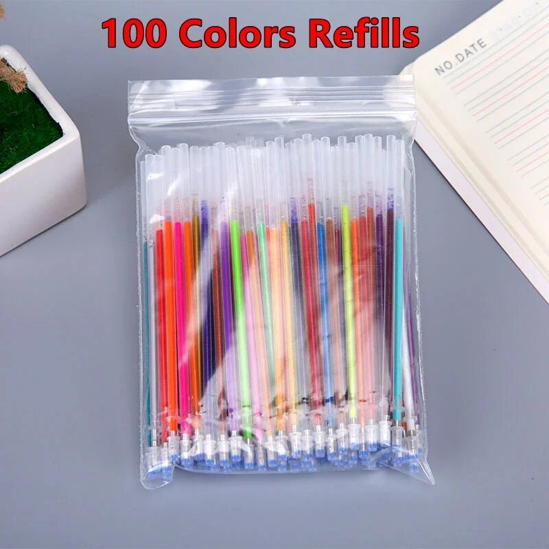 Набор гелевых ручек 100 цветов, блестящая ручка, блестящие неоновые шариковые ручки для взрослых, книжка-раскраска, каракули, сделай сам, поздравительная открытка, живопись