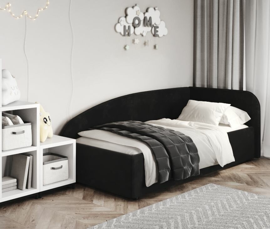 Кровать Элис 90х200 Черный Велюр Правый Угол