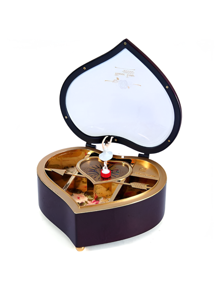 Музыкальная шкатулка с балериной "Бордовое сердце" (подзавод)