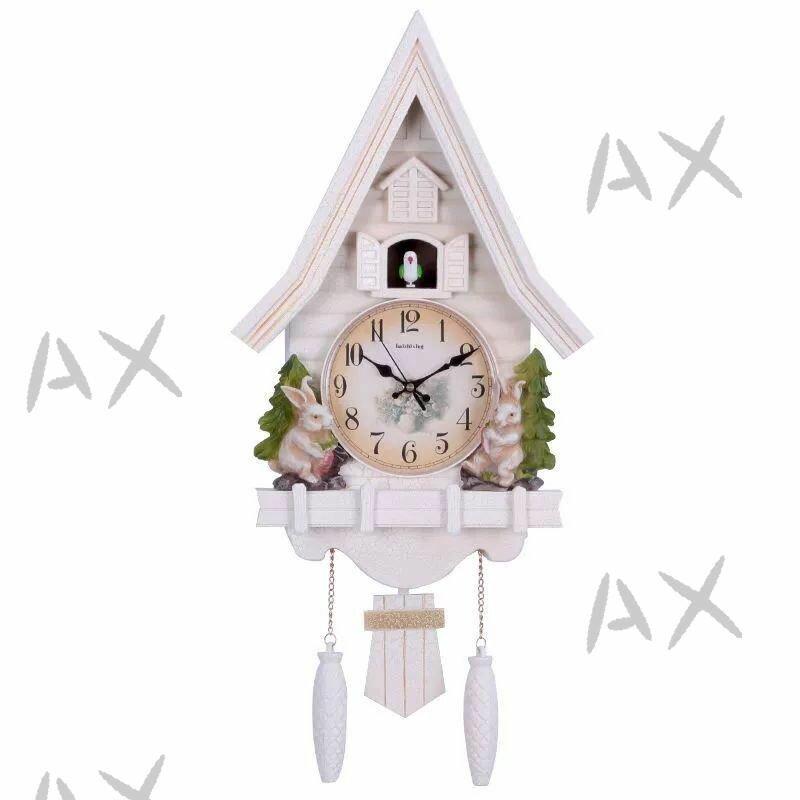 Часы настенные интерьерные большие с кукушкой "Зайчики", бесшумные, 62х32 см1