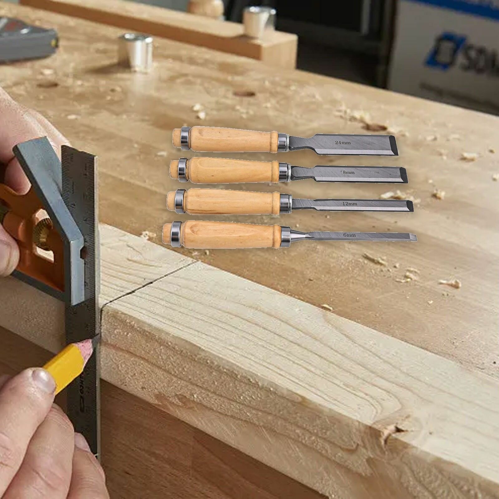 Набор Деревянных Долот 4шт Круглый Изогнутый Полый Край Из Углеродистой Стали С Полукруглой Кромкой 6-24 мм