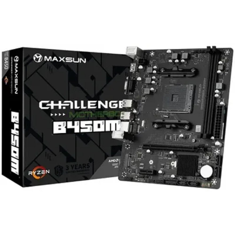 Материнская плата MAXSUN MS-Challenger B450M Socket AM4, mATX, 2*DDR4, VGA/HDMI, 4*SATA3, 1*M.2, 1*PCIEx16/1*PCIEx1, 2*USB2.0, 2*USB 3.2 Gen1, LAN 1*1G, RTL
