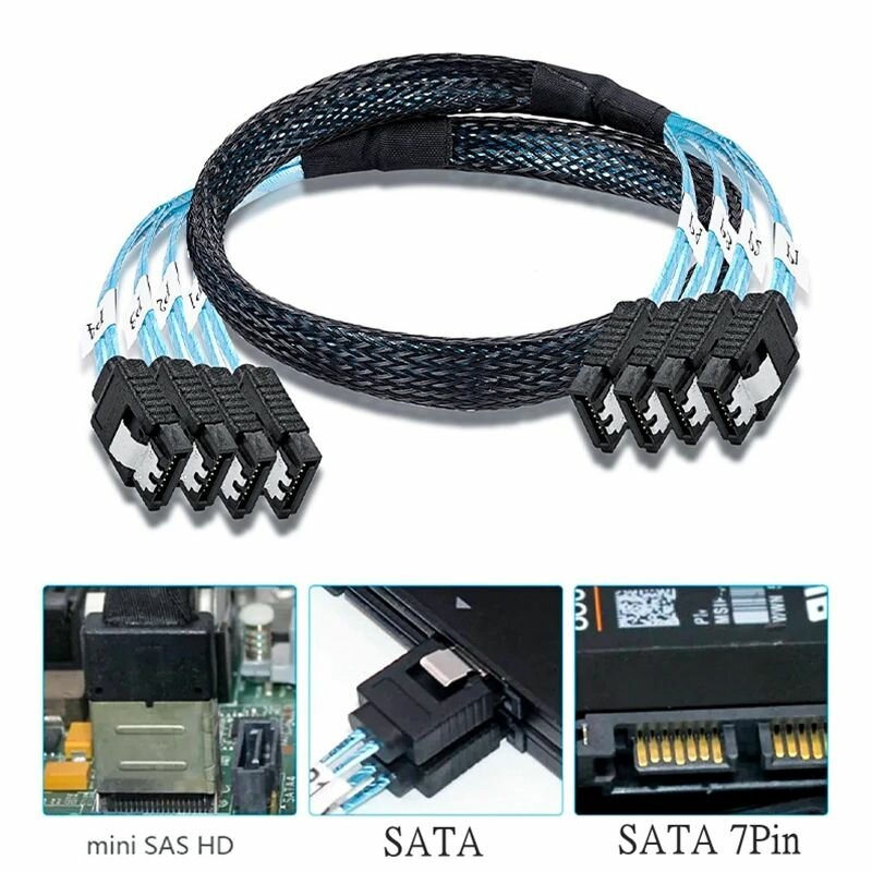 4 кабеля Sata-Sata, 4 порта/кабель для передачи данных, 7-контактный кабель Sata-SAS, 6 Гбит/с, кабель Sata-Sata для жесткого диска, шнур для майнинга сервера, 0,5 м, 1 м