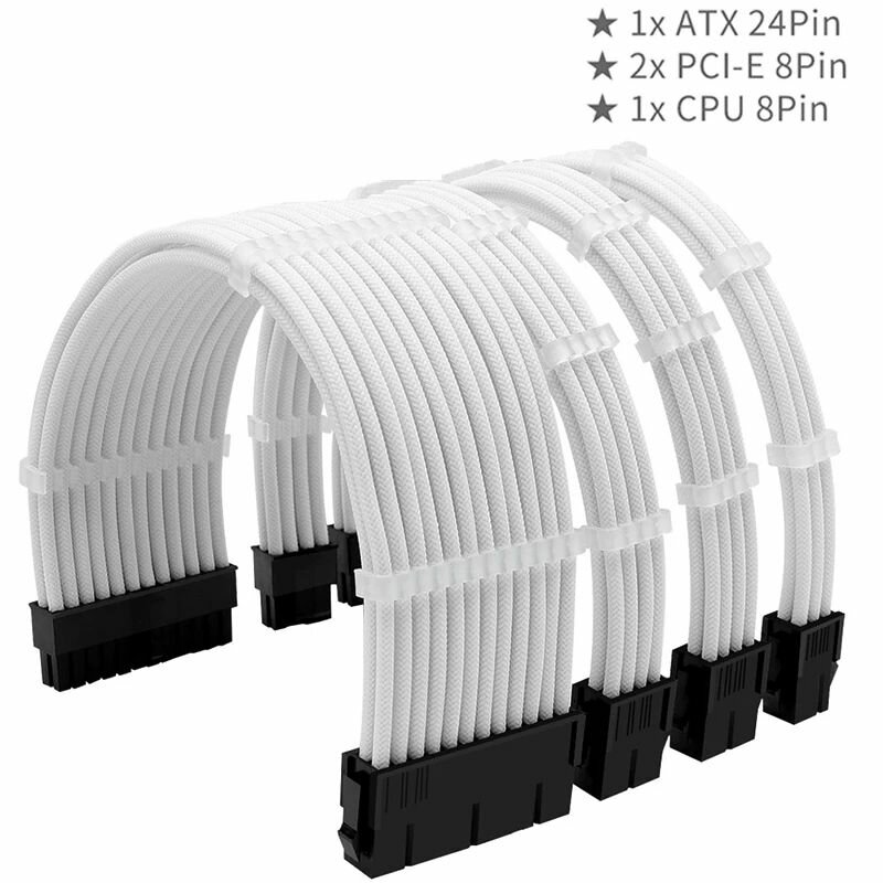 Удлинительный кабель для блока питания ATX 24-контактный, нейлоновый, оплетенный, 8-контактный, 6+2-контактный, удлинитель для материнской платы, комплект кабелей питания для корпуса компьютера