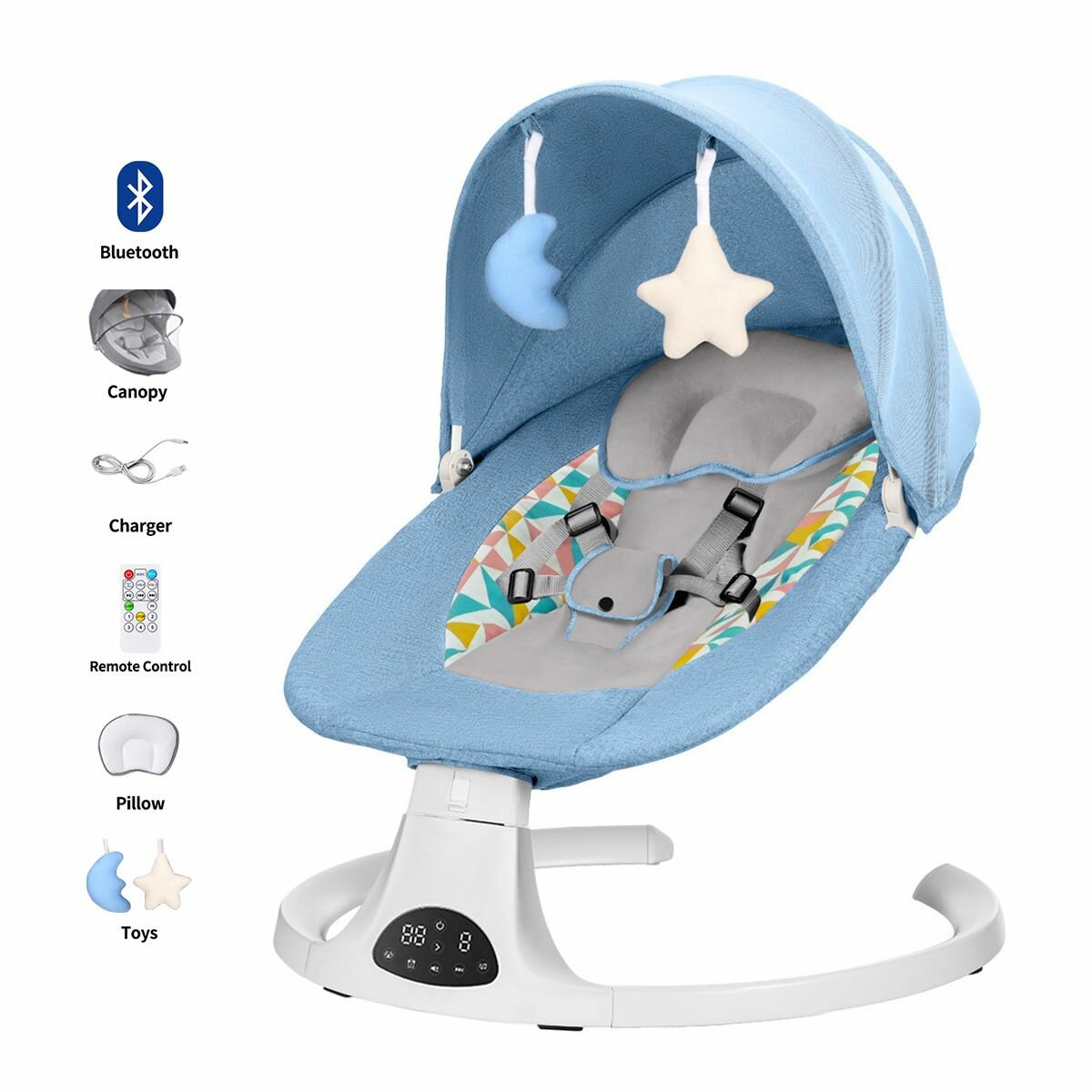 Электрические Детские Качели Baby Swing для Новорожденных 0-6 мес: 5 Режимов, Музыка, Таймер, Съемные Игрушки