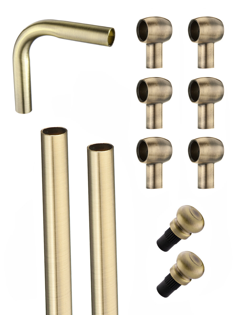 Комплект рейлинг 1 м 20 см бронза (2 шт.), угол 90 градусов, 2 соединительные втулки, 6 креплений ретро, 2 заглушки ретро