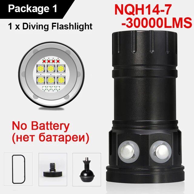 Тактический подводный фонарь Natfire 30000 люмен, NQH14-7 no battery
