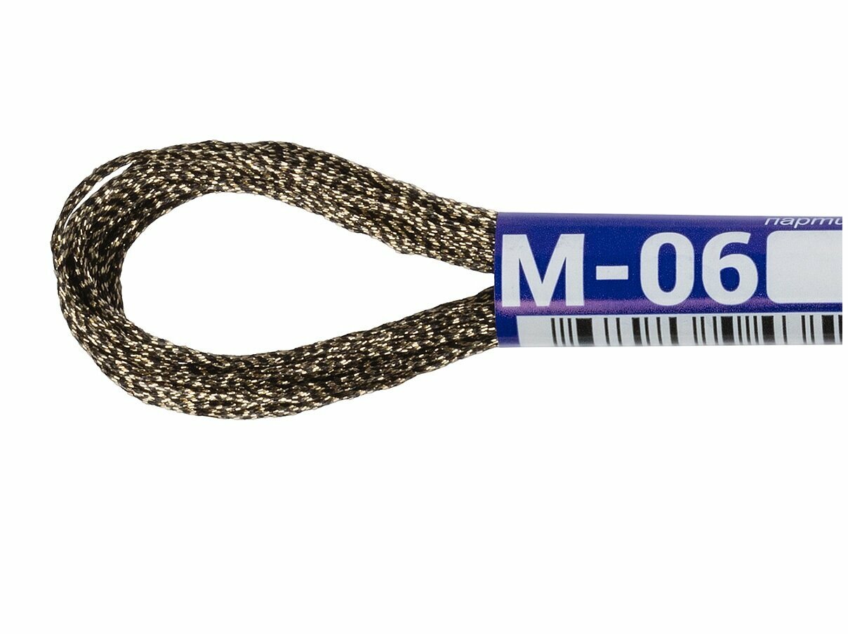 Мулине Gamma NM металлик, нитки для вышивания 8м, M-06 черный/золотой, 1 штука, 100% полиэстер