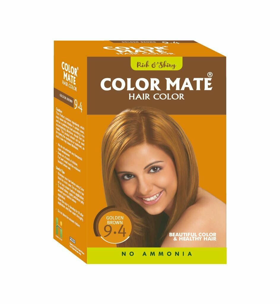 Hair Color GOLDEN BROWN 9.4, Color Mate (Краска для волос на основе хны золотисто-коричневый 9.4, Колор Мэйт), 5 пакетиков по 15 г.