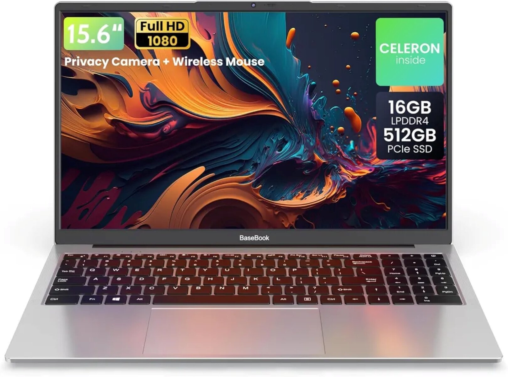 Ноутбук BaseBook 15.6", процессор Intel N5095, 16/512 Гб, серый