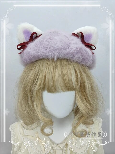 Оригинальный дизайн, милая шляпа сестры в стиле Лолиты, плюшевые медвежьи уши, берет с кошачьими ушками, осенне-зимний берет из кроличьего меха