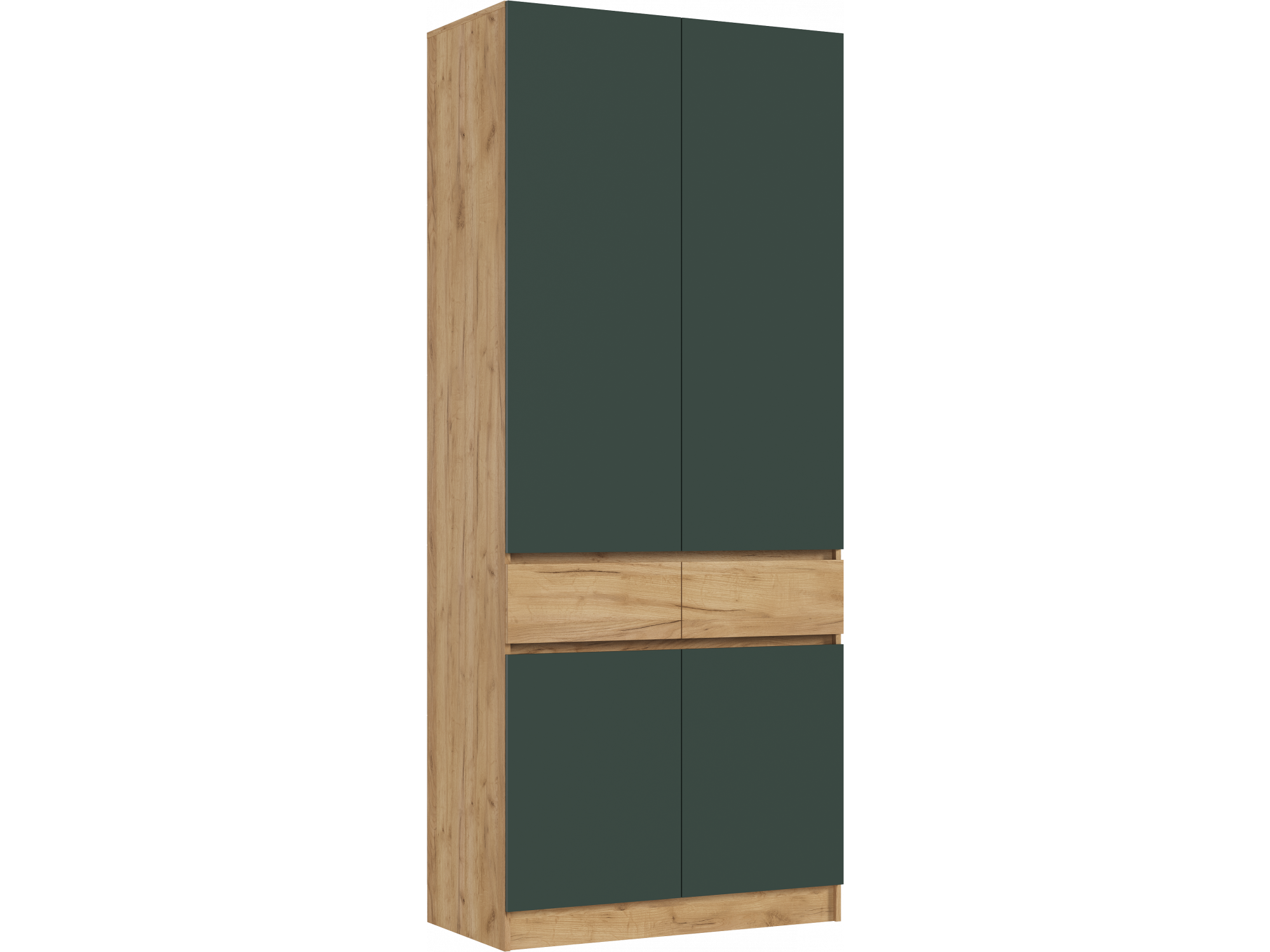 Шкаф 2-х створчатый с 2-мя ящиками на шариковых напр, Дуб крафт/Изумрудный