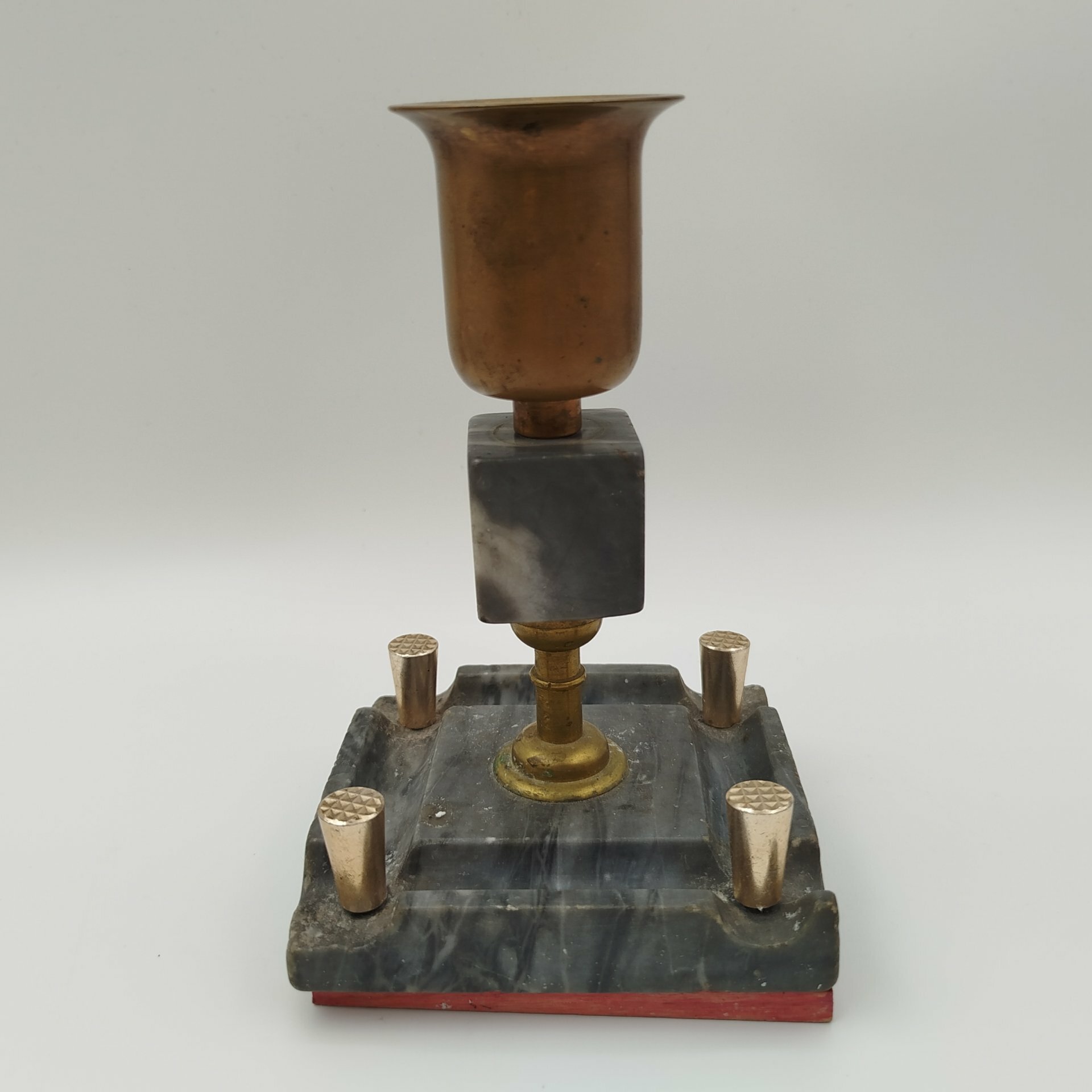 Подсвечник на квадратном основании (на одну свечу), латунь, камень, дерево, СССР